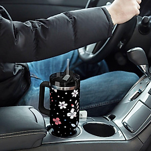 FRCSDIY Beautiful Flowers Insulated Tumbler with Handle and Straw Lid,30oz Leakproof Stainless Steel Cup BPA-Free Water Bottle