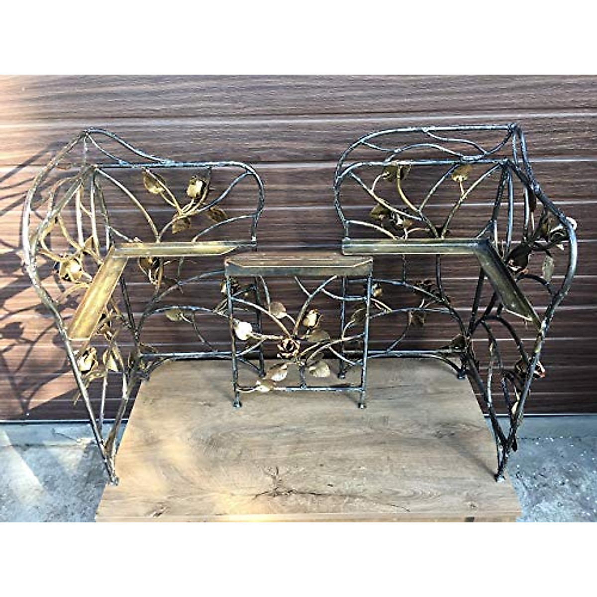 Garden bench consisting of 3 parts made in the technique of the artistic forging, floral decor