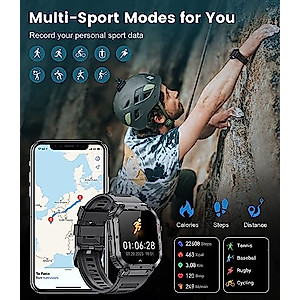 Military Smart Watches for Men with Bluetooth Call,2023 Newest 1.96’’ IP68 Waterproof Tactical Sport Fitness Tracker with Heart Rate, Sleep Monitor,Outdoor Smartwatch for iOS & Android（Black Steel）