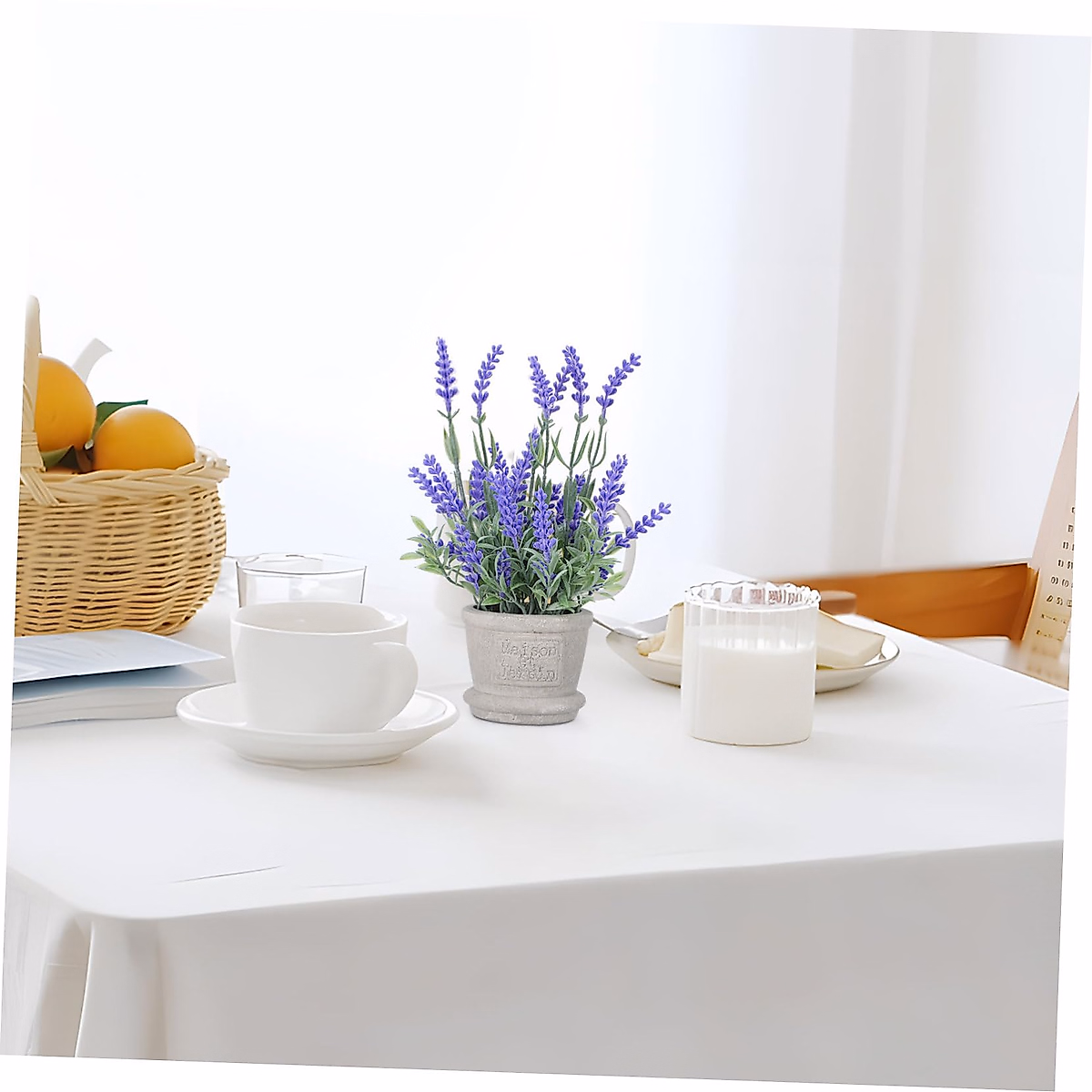 Artificial Flowers Plastic Lavender Arrangements in Pots for Decor 8.7 x 3.1Inch (Purple)