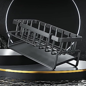 MINGFANITY Sponge Holder for Kitchen Sink with Drain Tray, Neat Kitchen Sink Caddy - Kitchen Sink Organizer - Quick Draining（Matte Black）