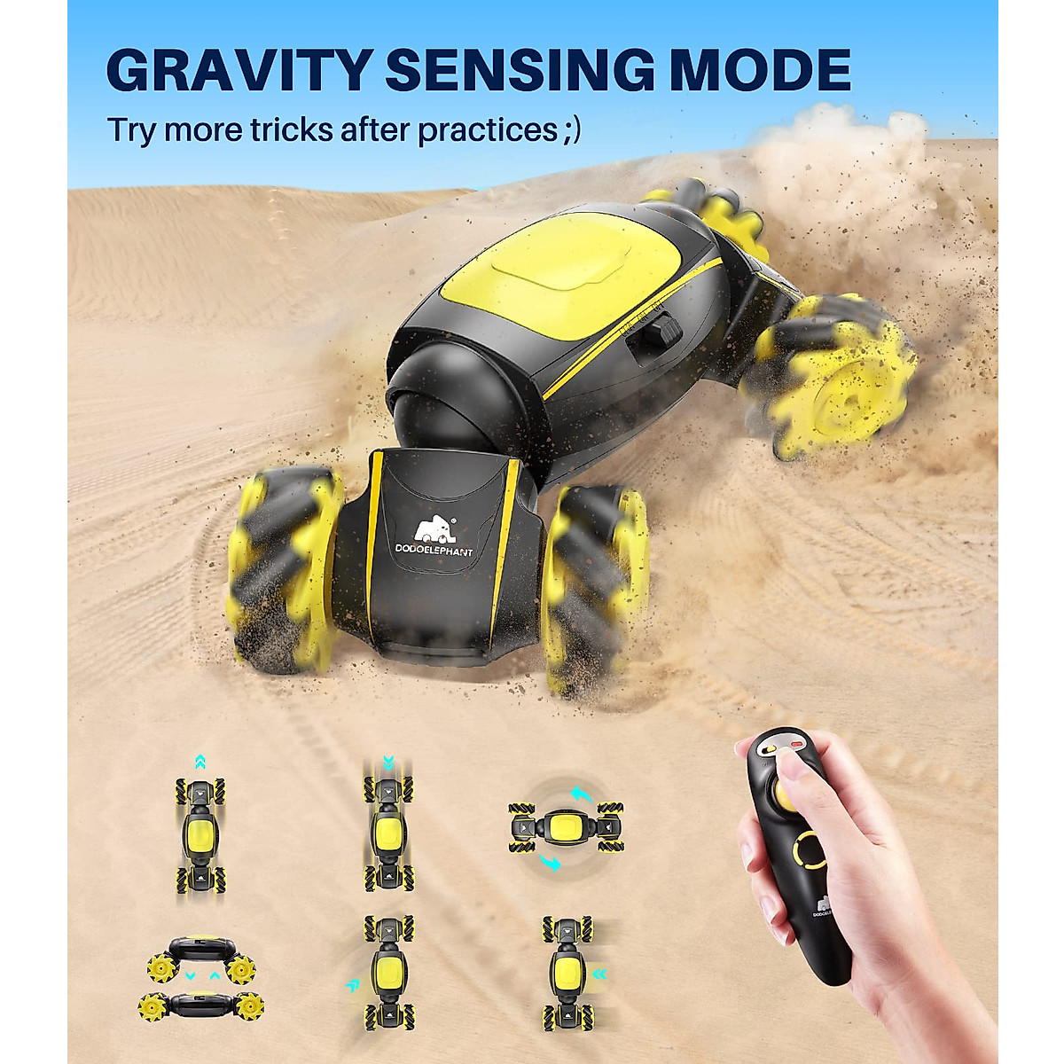 DODOELEPHANT Gesture Sensing RC Stunt Car, Kids Remote Control Cars Toys 4WD Monster Truck Crawler with Gravity Sensor 2.4Ghz 9.5mph 1:28 Transform Offroad Birthday Christmas for Boys Girls
