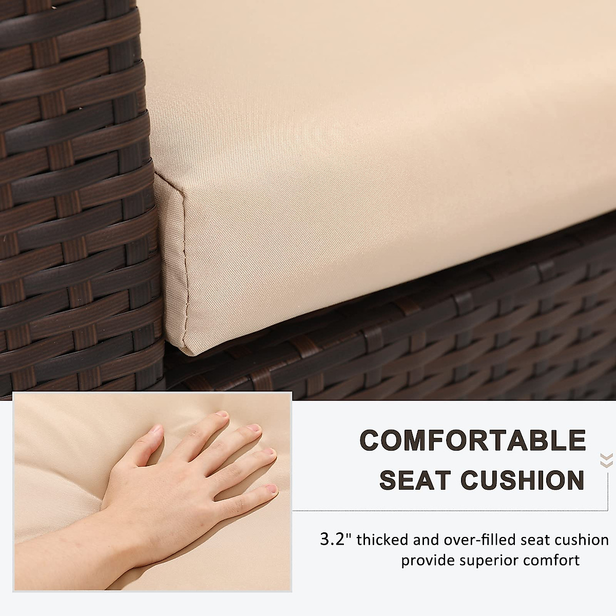 Vakollia 4 Piece Outdoor Patio Furniture Sets, Wicker Rattan Conversation Sofa Set with Table & Chair for Backyard Balcony Garden Poolside Porch (Brown-Beige)