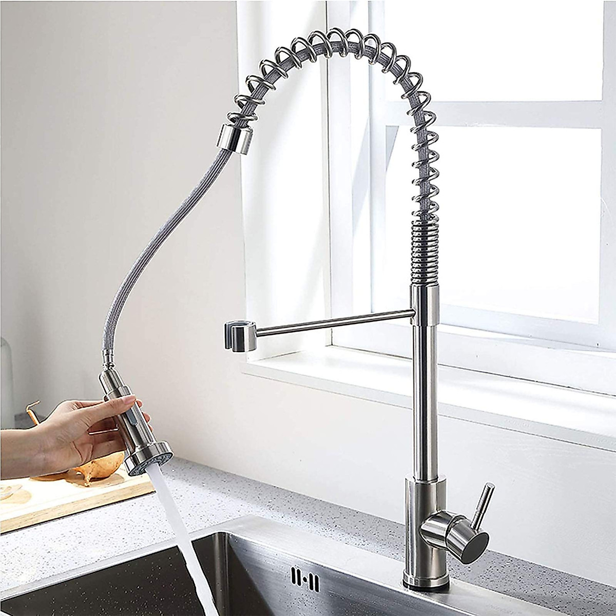 Touch Control Kitchen Faucets Brushed Nickel, High Arc Spring Style Smart Kitchen Faucet, Stainless Steel Kitchen Faucet with Pull Down Sprayer, Kitchen Mixer Tap