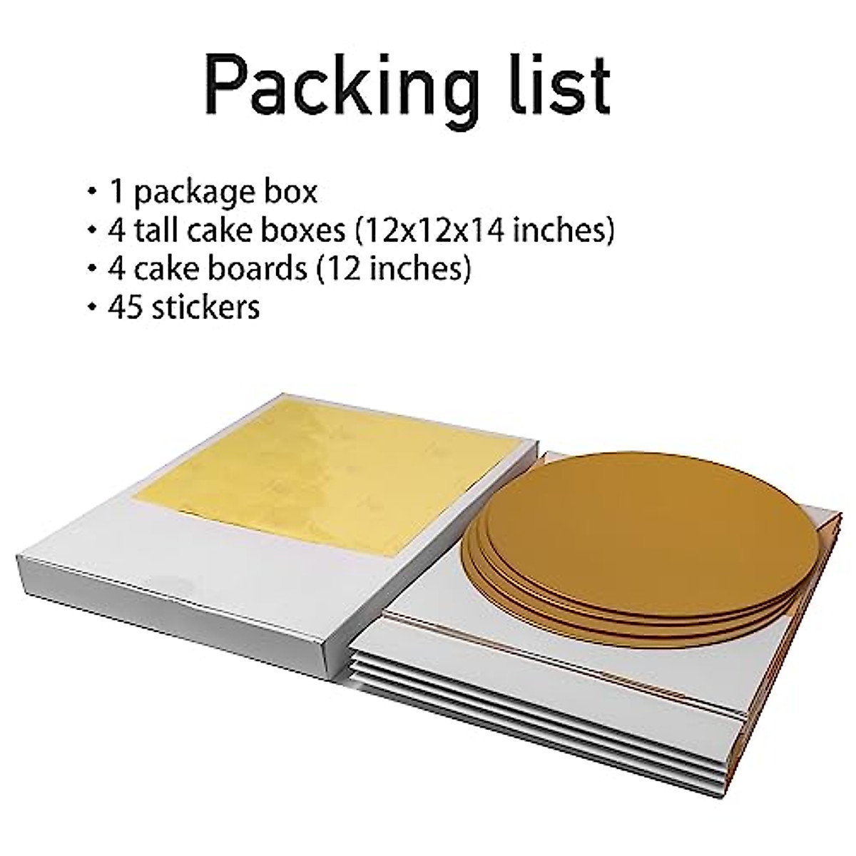 Paremmin 4Pcs 12x12x14inch Tall Cake Boxes with 4 Windows 4Pcs 10inch Cake Boards Disposable Tiered Cake Containers Large Layer Cake Carriers for Party Wedding… (12x12x14 inch (Upgraded))