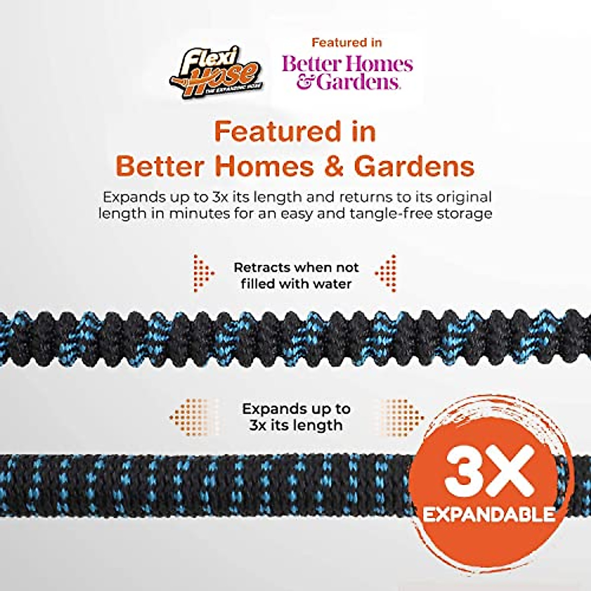 Flexi Hose with 8 Function Nozzle Expandable Garden Hose, Lightweight & No-Kink Flexible Garden Hose, 3/4 inch Solid Brass Fittings and Double Latex Core, 100 ft Blue Black