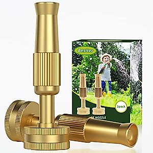 Besiter Garden Hose Nozzle High Pressure, 4" Brass Hose Sprayer Nozzle Heavy Duty with 10 Garden Hose Rubber Washers, Water Hose Nozzle for Washing Cars, Watering Garden, 2 Pack
