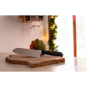 Spyderco Santoku Kitchen Knife with 6.8" MBS-26 Stainless Steel Blade with Durable Black Polypropylene Handle - PlainEdge - K08PBK