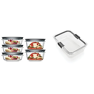 Rubbermaid Meal Prep Premier Food Storage Container, Grey, 10 Piece Set & Brilliance Food Storage Container, Large, 9.6 Cup, Clear 1991158