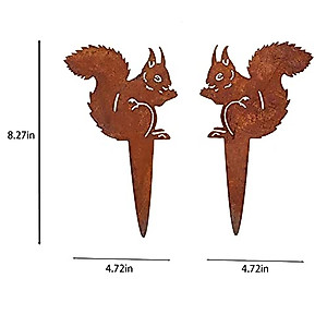 Wetufin - 2pcs Steel Silhouette Squirrel with Rusty Patina Garden Metal Art Decoration Decoration Animal Statue Stake for Garden Yard Home, 8.27 * 4.72in