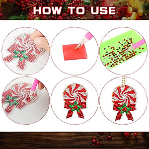 15 Pieces Christmas Diamond Painting Keychain Diamond Painting Ornaments 5D DIY Diamond Painting Keychain Hot Cocoa Christmas Diamond Art Ornaments for Kids Christmas DIY Crafts (Candy)