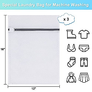 MecTo 3 Pack, Honeycomb Mesh Laundry Bags with Zipper, Delicates Laundry Bag for Washing Machine, Reusable Mesh Wash Bags for Lingerie Blouse Socks Sweaters Shoes (12 x 16 Inches)