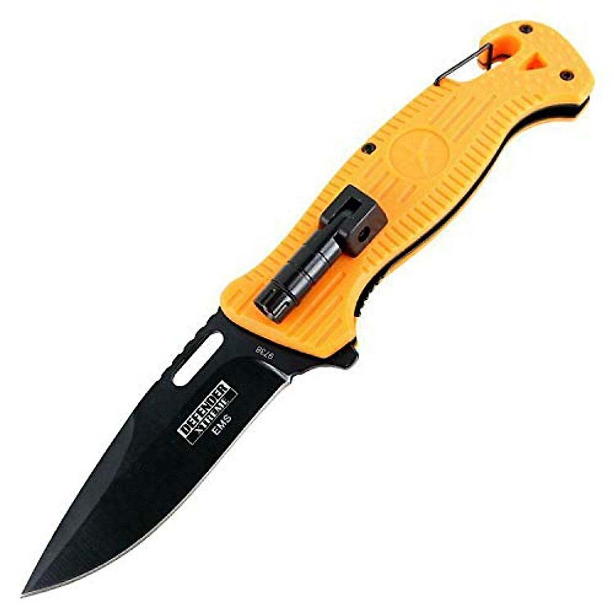 Defender-Xtreme 8" Spring Assisted Folding Stainless Steel Blade Knife With Mini Led Flashlight Orange Handle