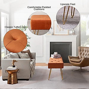 SIMTONAL Velvet End of Bed Bench Upholstered Button Tufted Bench Entryway for Bedroom and Living Room, Brown