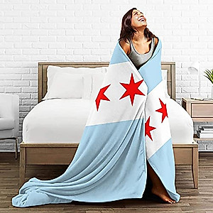 ZJHFSGMY Chicago City Flag Super Soft Warm Fleece Blanket, fortable Flannel Blanket, Four Season Blanket Suitable for Bedroom Bed and Sofa White1 80*60inch