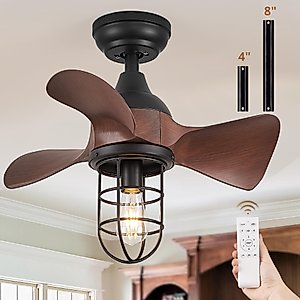 LEDIARY 23" Farmhouse Ceiling Fans with Lights - 6 Speeds Caged Ceiling Fan with Light, Small Ceiling Fan with Remote Control, Time Setting, 3 Reversible Blades for Indoor/Outdoor (Bulb Not Included)