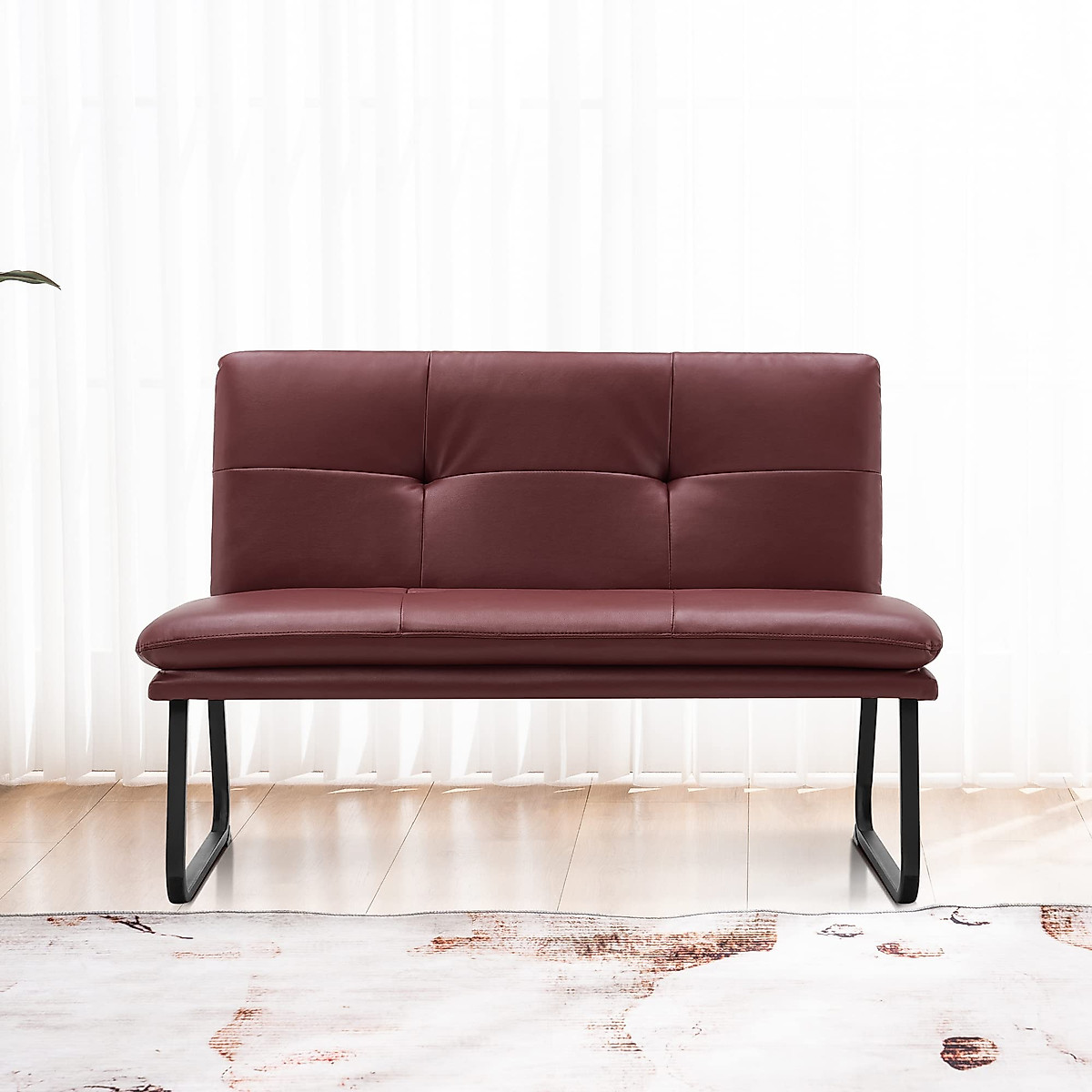 MCombo Modern Loveseat Chairs, Faux Leather Armless Settee Bench, 2-Seater Upholstered Sofa Couch for Living Room Office W706 (Loveseat, Grey)