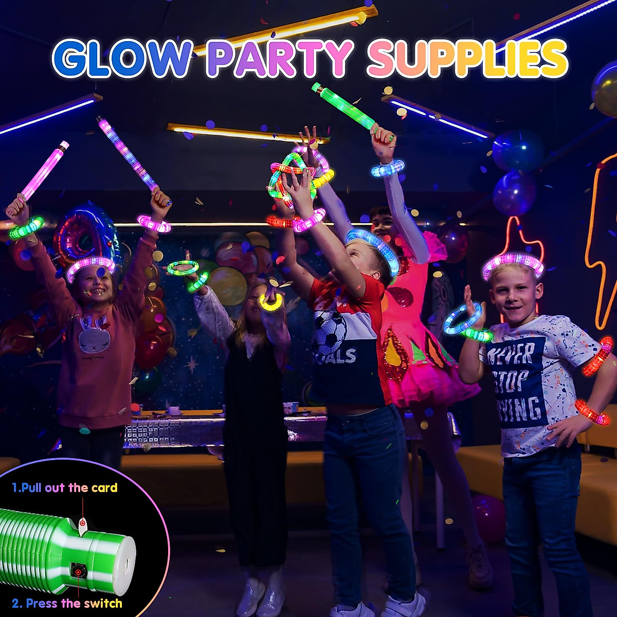 Gigilli 24 Pack Glow Sticks Party Favors for Kids 4-8-12, Christmas Stocking Goodie Bags Stuffers Light up Pop Tubes, Bulk Glow Necklace Bracelet Birthday New Years Eve Glow in the Dark Party Supplies