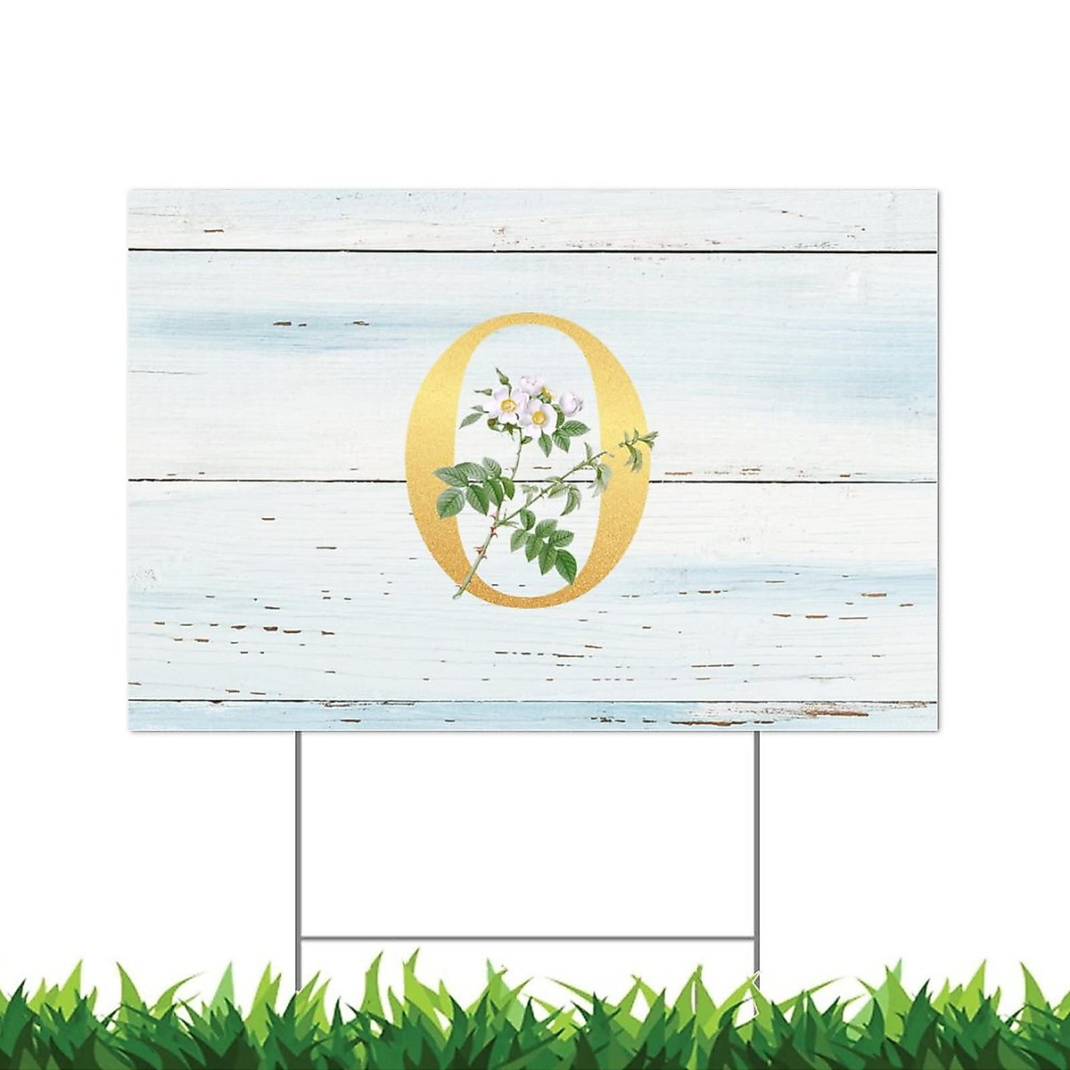 Floral Monogram Letter Golden Letter O Lawn Signage Initial Letter Yard Signs with Stakes Couples Gift for Garage Sales Rent Open House Construction 12"x18"