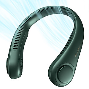 JISULIFE Portable Neck Fan, Hands Free Bladeless Fan, 4000 mAh Battery Operated Wearable Personal Fan, Leafless, Rechargeable, Headphone Design, USB Powered Desk Fan,3 Speeds-Dark Green