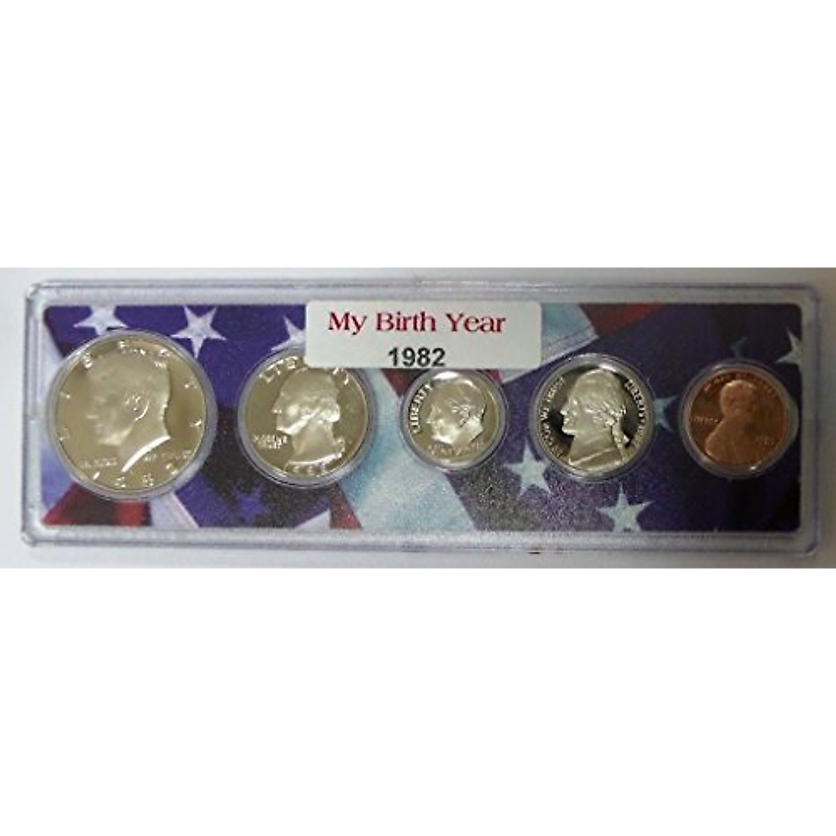1982-5 Coin Birth Year Set in American Flag Holder Uncirculated
