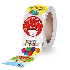 Happy Birthday Stickers 1'' Circle Labels Letters 500 Per Pack New Roll Handicraft Decoration Happy Birthday Sealing Sticker Envelope Wedding Celebration 8 Different Designs Decoration