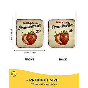 5 PCS Pot Holders with Hanging Loops, Red Strawberry Heatresistant Potholders Coasters Mat for Kitchen Cooking Baking BBQ Vintage Rural Shabby Grain