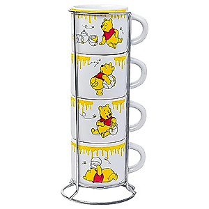 Silver Buffalo Disney Winnie the Pooh Honey Hunny Drips 4pc Stackable Ceramic Espresso Small Cup Set, 3 Ounces