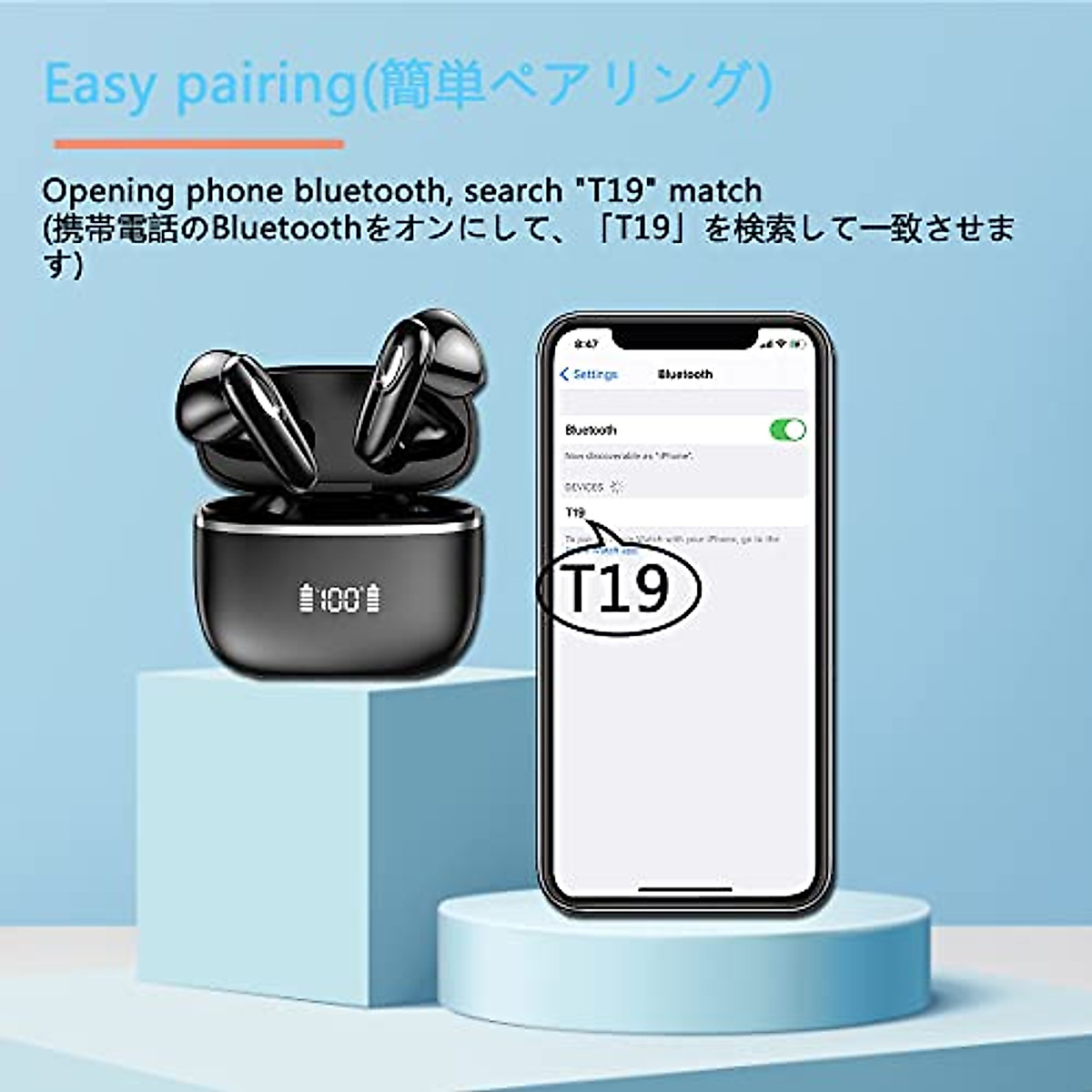 MexSpFit Wireless Earbuds Bluetooth Headphones 5.3 Wireless Headphones in-Ear Stereo Noise Cancelling Bluetooth Earbuds with Wireless Charging Case Touch Control Headset Built-in Mic Earphones