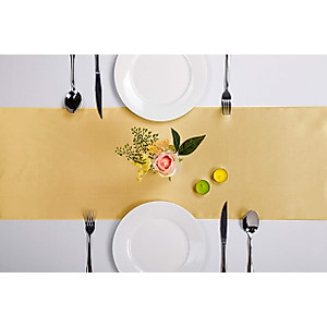10-Pack Satin Table Runner Light Gold 12 x 108 inches Long, Table Runners for Wedding, Birthday Parties, Banquets Decorations（10 Pack, 12x108 Inch, Light Gold）