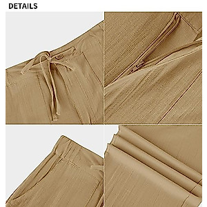 Enjoybuy Men Linen Drawstring Pants Beach Golf Elastic Waist Spring Long Casual Loose Summer Yoga Cotton Jogger Trousers 1