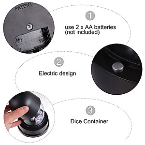 jojofuny Automatic Transparent Plastic Electrical Dice Cup with 5 Dice Transparent Plastic Cover Electrical Shaking Dice Roller Cup Set for KTV Pub Bar Party Game No Battery Black