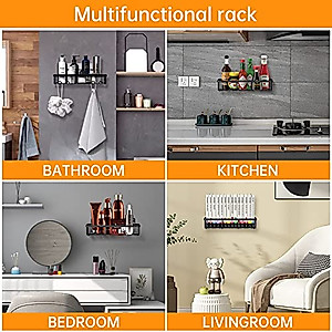 Mbillion Shower Caddy Shelf Organizer Rack, 2 Pack SUS304 Stainless Steel Wall Mounted Self Adhesive Shower Storage Organization Rack with Hooks for Bathroom & Kitchen