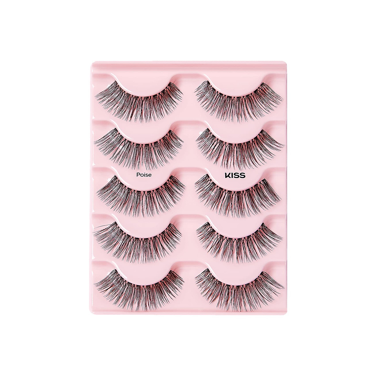 KISS Looks So Natural False Eyelashes Multipack, Lightweight & Comfortable, Tapered End Technology, Reusable, Cruelty-Free, Contact Lens Friendly, Style 'Poise', 5 Pairs Fake Eyelashes