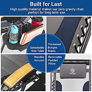 Coastrail Outdoor Premium Zero Gravity Reclining Lounge Chair with Sun Shade, Padded Seat, Cool Mesh Back, Pillow, Cup Holder & Side Table for Sports Yard Patio Lawn Camping, Support 400lbs Navy&Grey