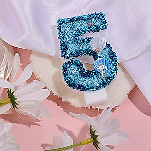 2.8inch Birthday Number Candle, Shell Sequins Number Candles Blue Glitter Number Candle Cake Numeral Candles for Birthday Anniversary Mermaid Themed Party (Number 5)