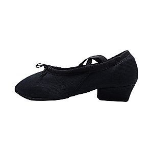 inupon Womens Canvas Ballet Dance Shoes for Teaching Low Heel Black Beginner Ballroom Shoes(8.5, Black)