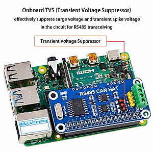 RS485 CAN HAT for Raspberry Pi 4B/3B+/3B/2B/B+/A+/Zero/Zero W/WH/Zero 2W, Long-Distance Communication via RS485/CAN Function Onboard CAN Controller MCP2515 via SPI Interface Transceiver SIT65HVD230DR