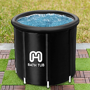 Ice Bath Tub for Recovery, Portable Cold Water Therapy Training Tub, Ice Bath for Adults, Folding Cold Plunge Tub for Athletes, Freestanding Spa Soaking Bath(Black 32.2x32.2x29.5 inches)