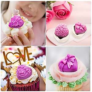 4PC Mother's Day Fondant Silicone Molds, Heart-Shaped 3D Love Rose Flower Silicone Mold for Thanksgiving Wedding Valentine's Day Cake Chocolate Dessert DIY Aromatherapy Handmade Soap Making (White)