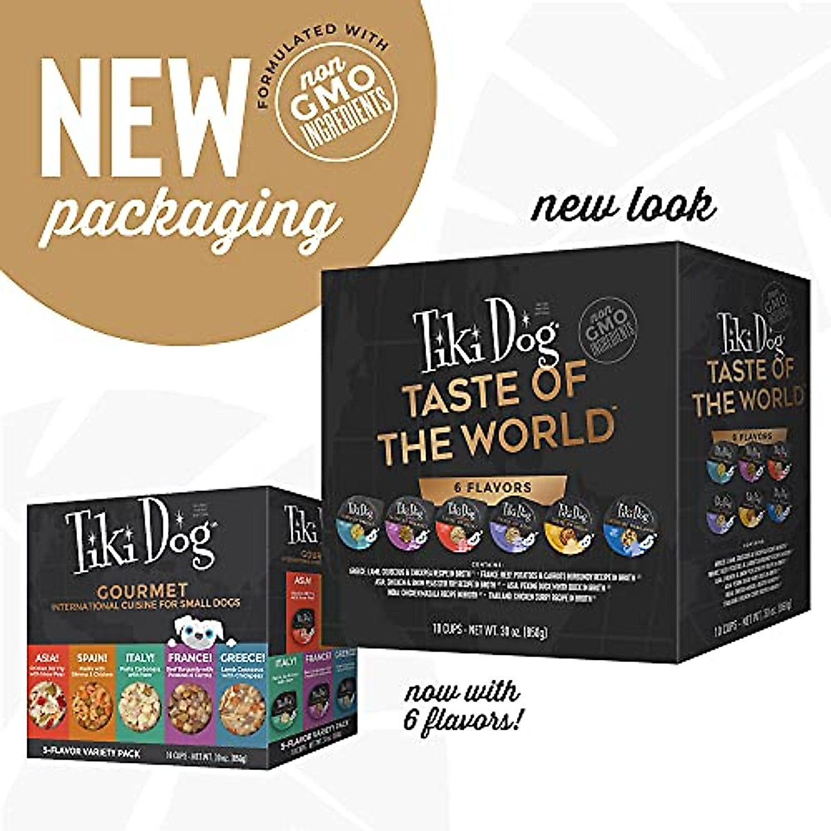 Tiki Dog Taste of The World Whole Food, Vareity Pack of Gourmet International Flavors in Broth, Culinary Inspired High Protein and Moisture Rich Superfoods Wet Dog Food, 3 Oz Cups, Case of 10