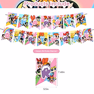 Powerpuff Girls Birthday Party Decoration, Powerpuff Girls Include Kawaii Cartoon Theme Birthday Banner, Cake Topper, Latex Balloons for Kids Birthday Party Supplies, Baby Shower