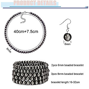 FINZOR 8 Pcs Western Jewelry Set for Women Including Vintage Navajo Pearl Necklace Cowgirl Western Style Navajo Pearl Earring Bracelets Set(8mm)