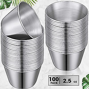 Potchen 100 Packs 2.5 oz Condiment Sauce Cups Stainless Steel Dipping Sauce Cups Reusable Condiment Dishes Individual Round Condiments for Condiments Vinegar Butter Ice Cubes Nuts Ketchup Honey