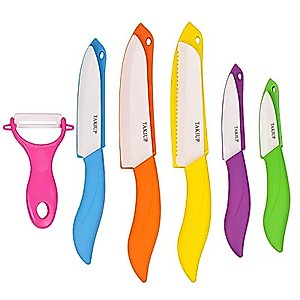 Ceramic Knife Set, 6 Piece Kitchen Knife Set with Sheath Covers and Peeler Set - kitchen Chef Chef's Paring Bread Set