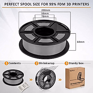 SUNLU PLA 3D Printer Filament, PLA Filament 1.75 mm Dimensional Accuracy +/- 0.02 mm, 1 KG Spool, PLA White+Grey