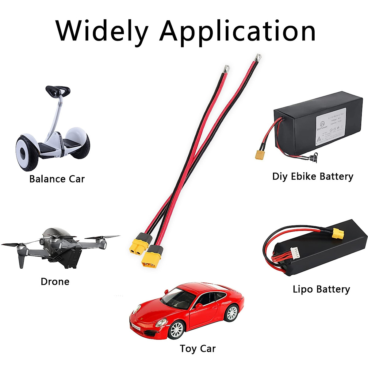 GINTOOYUN 2 Pairs XT60H Plug Male Female Connector Pigtails Cable 1Ft 12AWG 4 Pcs XT60H-M XT60H-F Extension Cable for RC Lipo Battery FPV Drone 30CM