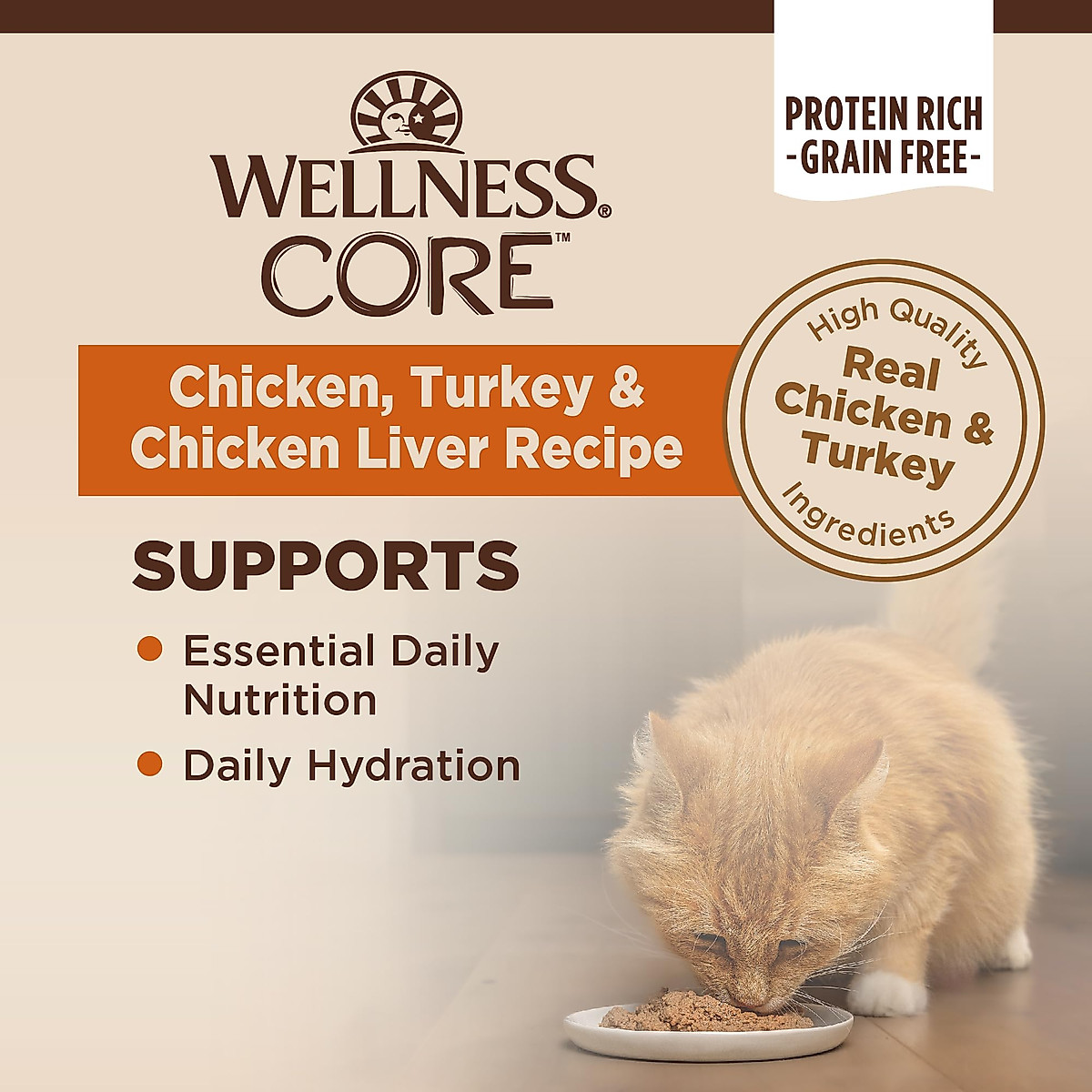 Wellness CORE Grain-Free Wet Cat Food, Natural Canned Food for Cats, Made with Real Meat (Chicken, Turkey & Chicken Liver Pate) , 3 Oz Cans (Pack of 12)
