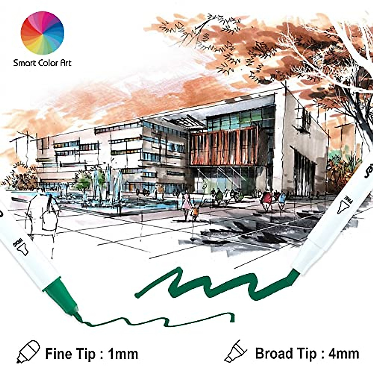 108 Pack Art Markers, 107 Coloring Markers and 1 Blender, Alcohol Based Dual Tip Permanent Markers Highlighters with Case, Excellent for Adults Kids Marking Drawing Sketching by Smart Color Art