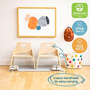 ECR4Kids Stackable Wooden Toddler Chair, 10in, Kids Furniture, Natural, 2-Pack